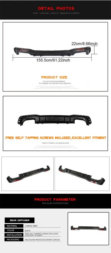 RS7 Style Carbon Fiber Rear Diffuser for Audi A7 2019-2020