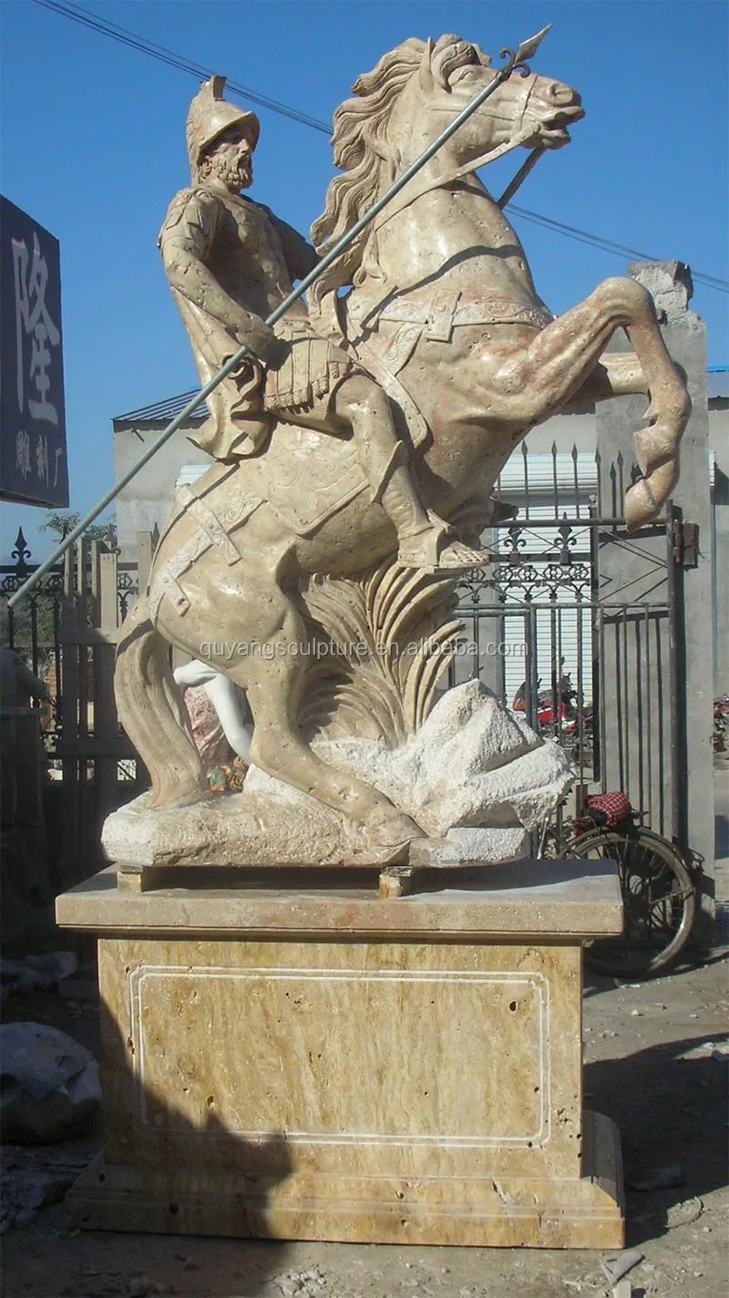 Outdoor Natural Stone Hand Carved Marble Riding Horse Statue