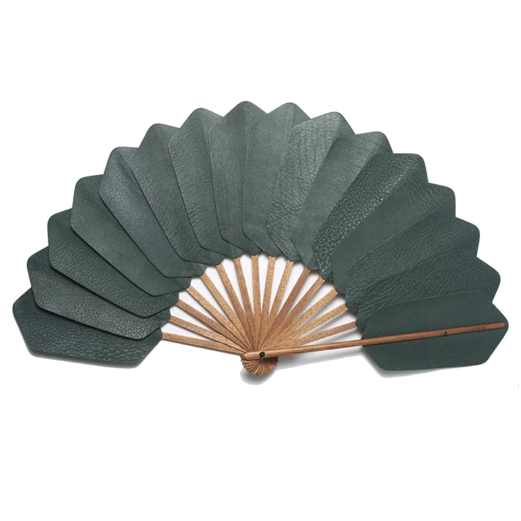 Leather Hand Fans - Elegant Chinese Morden Wooden Handle Fans