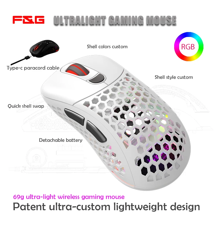 Ultra Light With Holes 2.4ghz Wireless And Wired Dual Mode Rgb Gaming ...