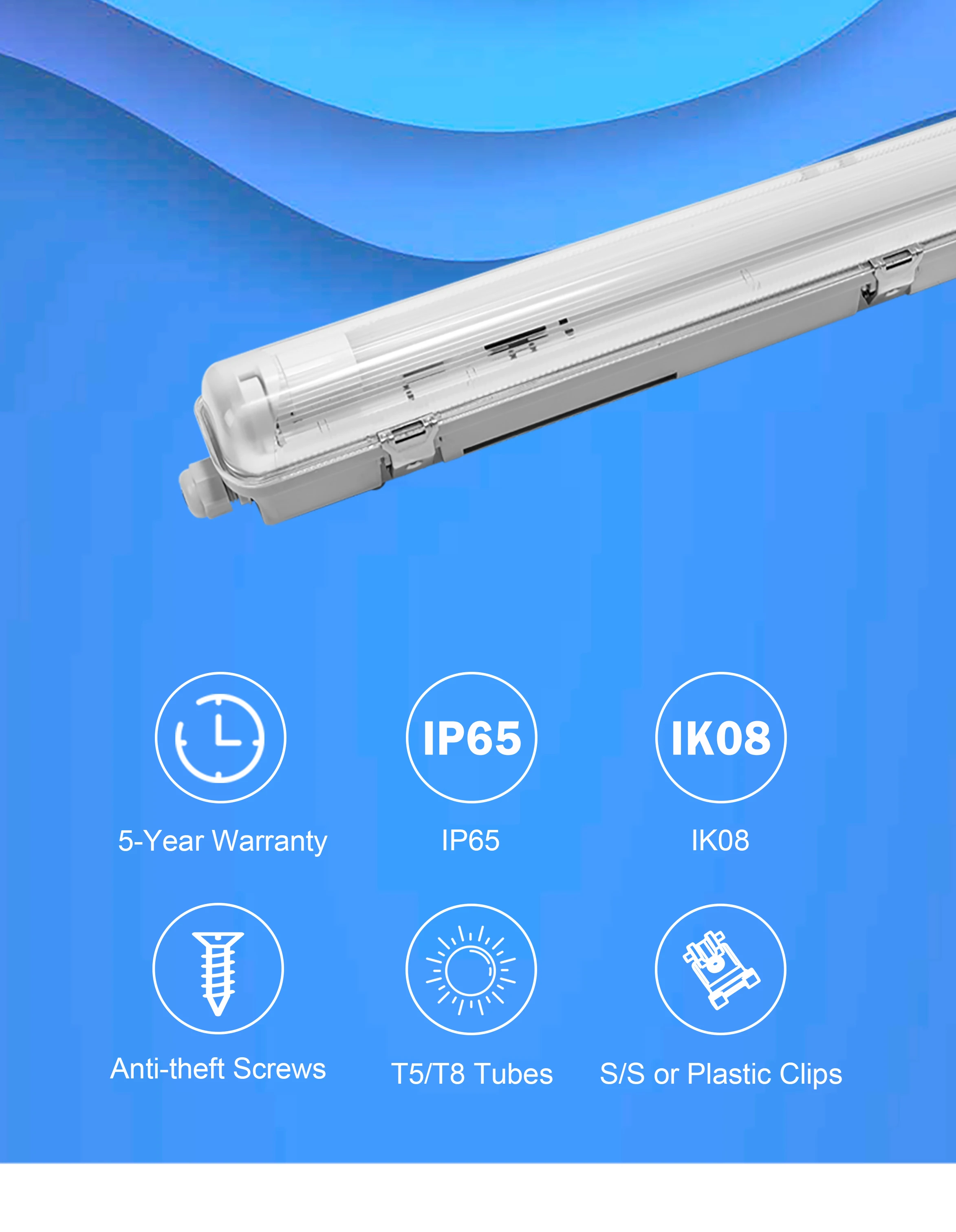 IP65 IK08 1x136w 2x26w Led Surface Mounted Single T8 Tube Batten ...