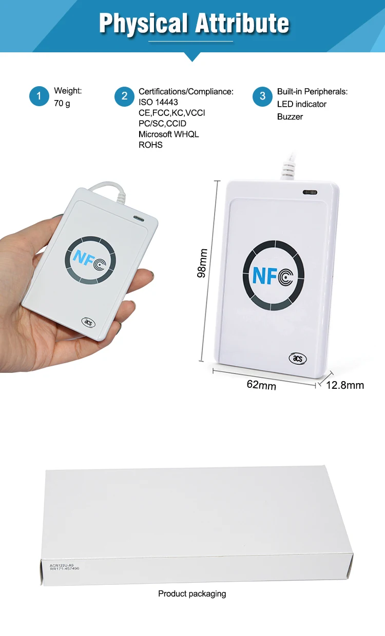 Portable 13.56mhz Rfid Iso14443 Usb Contactless Nfc Card Reader Acr122u - Buy Nfc Card Reader ...