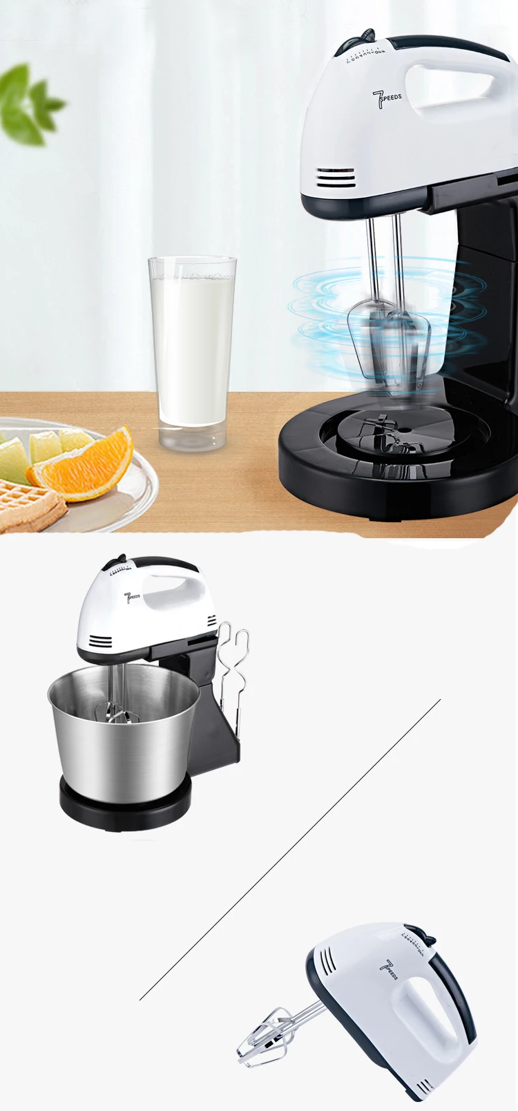 Electric Hand Mixer Cake With Stainless Beaters Food Mixer With Bowl 7 ...