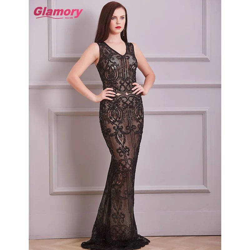 Women Sexy Translucent Black Dresses V-neck Sleeveless Bodycon Long ...