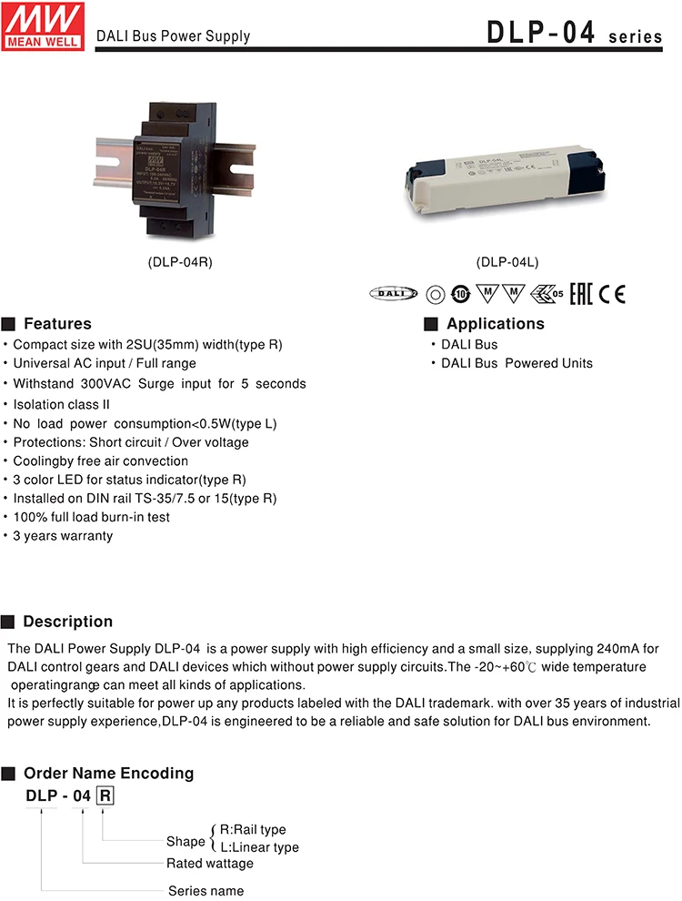 Mean Well DLP-04L 4W Dali Bus Power Supply - Reliable & Efficient