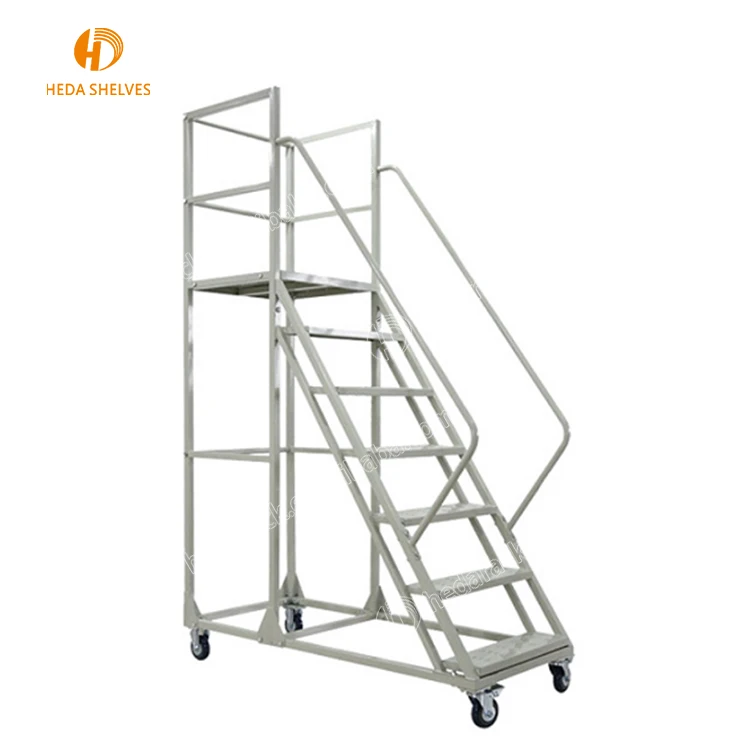 Movable Warehouse Fiberglass Platform Step Ladder With Wheels - Buy ...