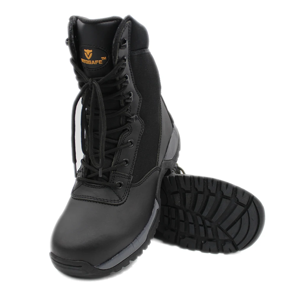 Tactical Combat Boots Black Leather 20347 Army 13'water Work Zip-up ...