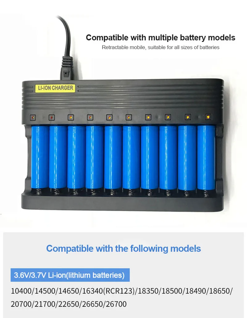 Free Shipping 10 Slot 18650 Charger For Rechargeable Batteries Smart Li ...