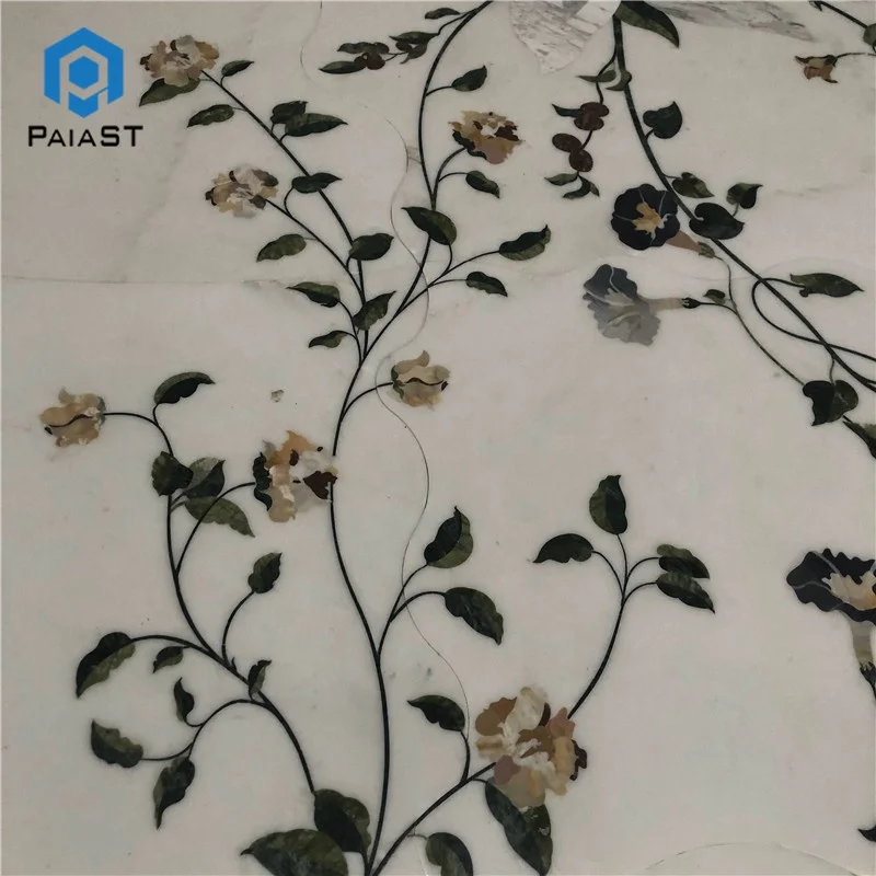 Luxury Waterjet Stone Cutting Square Marble Floor Inlay Flooring Flower ...