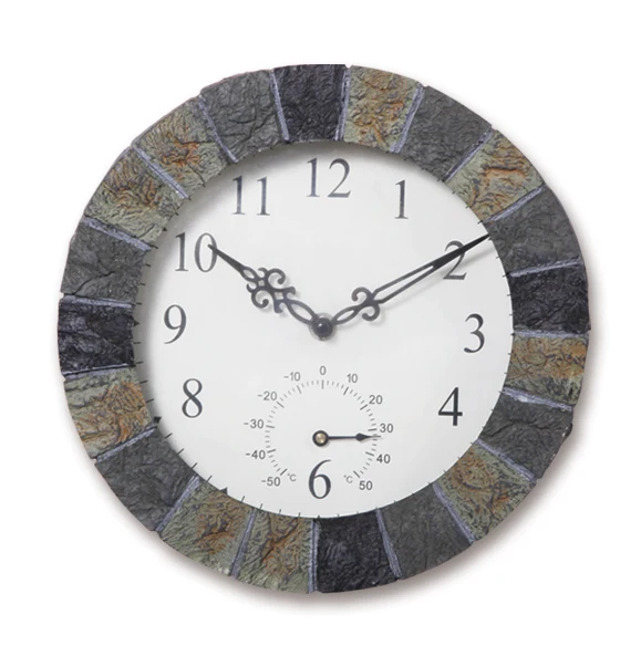 10 Inch Outdoor Slate Water Resistant Wall Clock For Outdoor Indoor ...