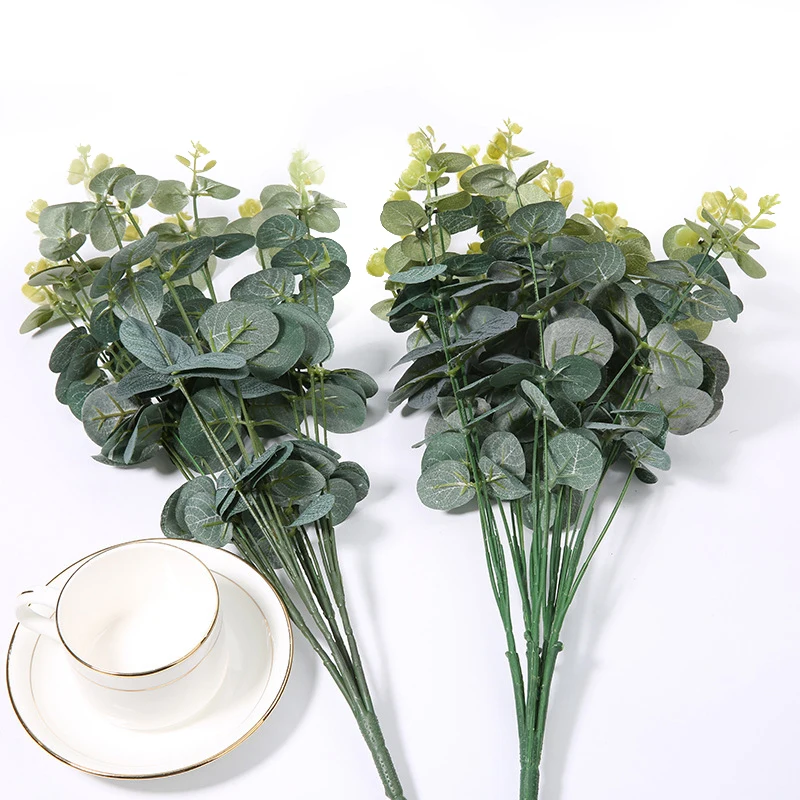Artificial Plant Silk Eucalyptus Stem Faux Eucalyptus Leaf Branch Artifical Eucalyptus Leaves ...