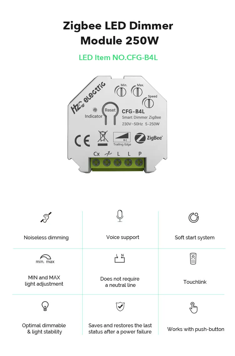 Push button 220V dimmer Max LED 250W light Smart box Zigbee dimmer switch - Famidy.com