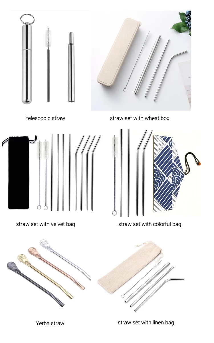 Portable Metal Bubble Tea Straw Set Stainless Steel Drinking Straw Set ...