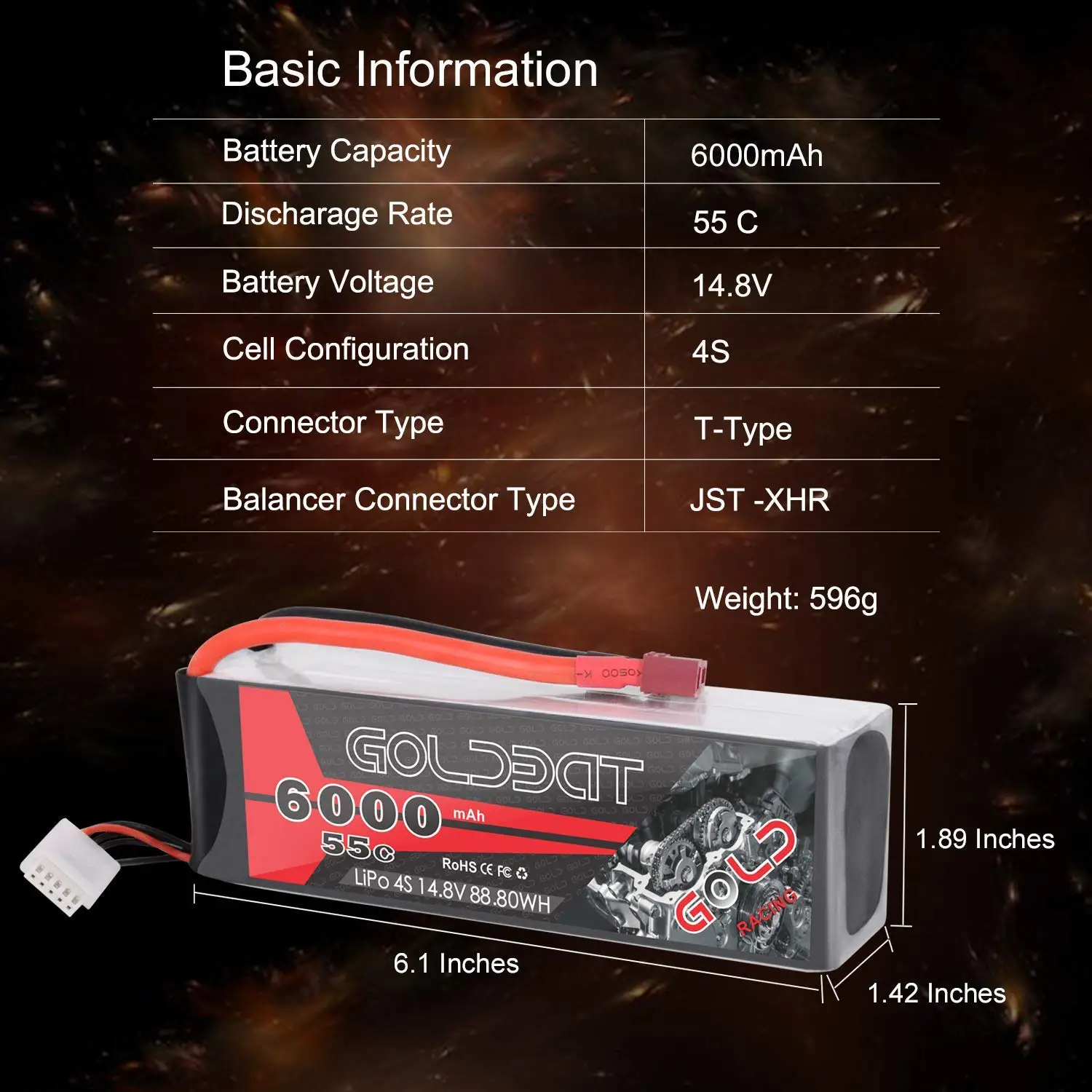 Lipo Rc 배터리 4s 6000mah 14.8v 55c 딘 플러그 Rc Evader Bx 자동차 트럭 헬리콥터 드론 취미 ...