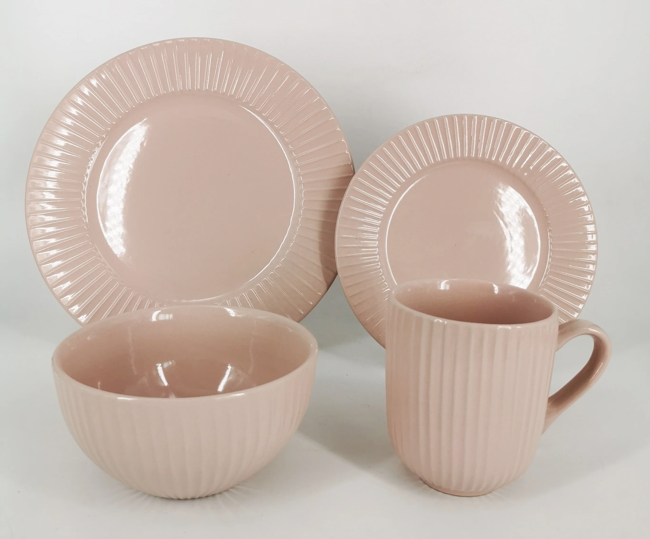 Home Use Elegant Blue Color Ceramic Embossed Tableware Solid Color ...