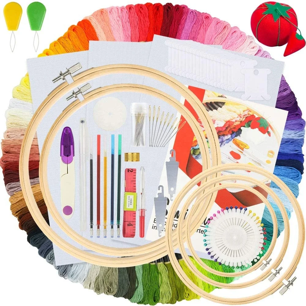 215 Pcs Diy Embroidery Starter Kit Bamboo Embroidery Hoops Cross Stitch ...