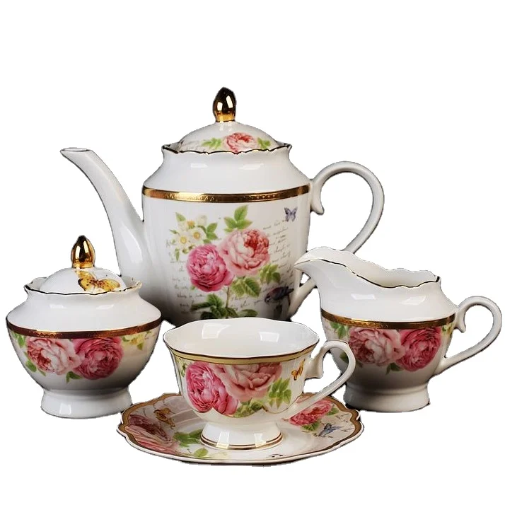 Luxury Embossed Gold Plated Porcelain Tea Set - Buy Gold Plated ...