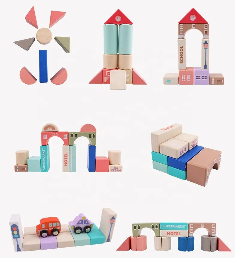 Wooden 115pcs Stacking Toys Preschool Toddlers Construction Blocks ...