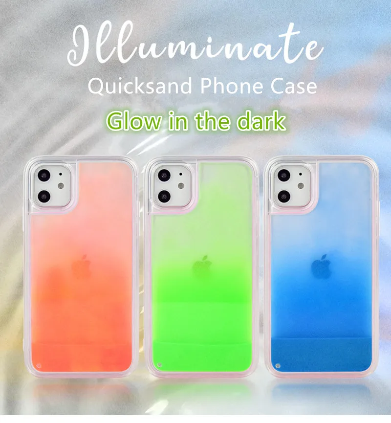 Liquid Glow In The Dark Phone Case Neon Quick Sand Back Cover Fluorescent Quicksand Cellphone ...