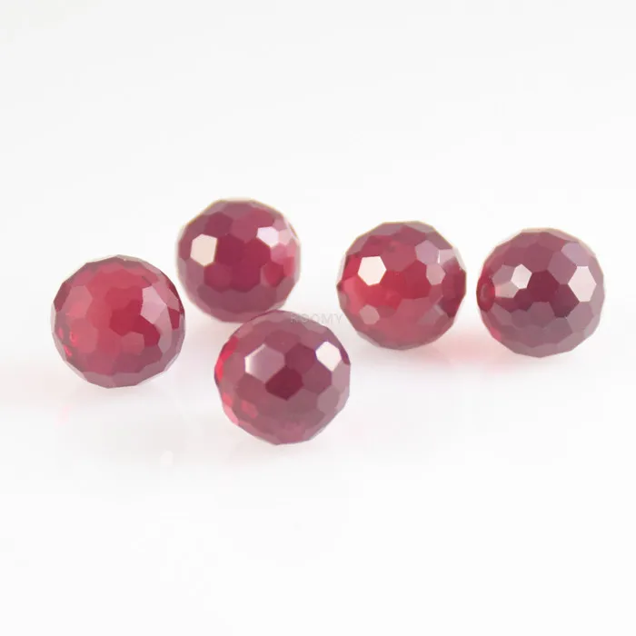 Half Drilled Faceted Lab Created Ruby Ball Ruby Jewelry Beads - Buy ...