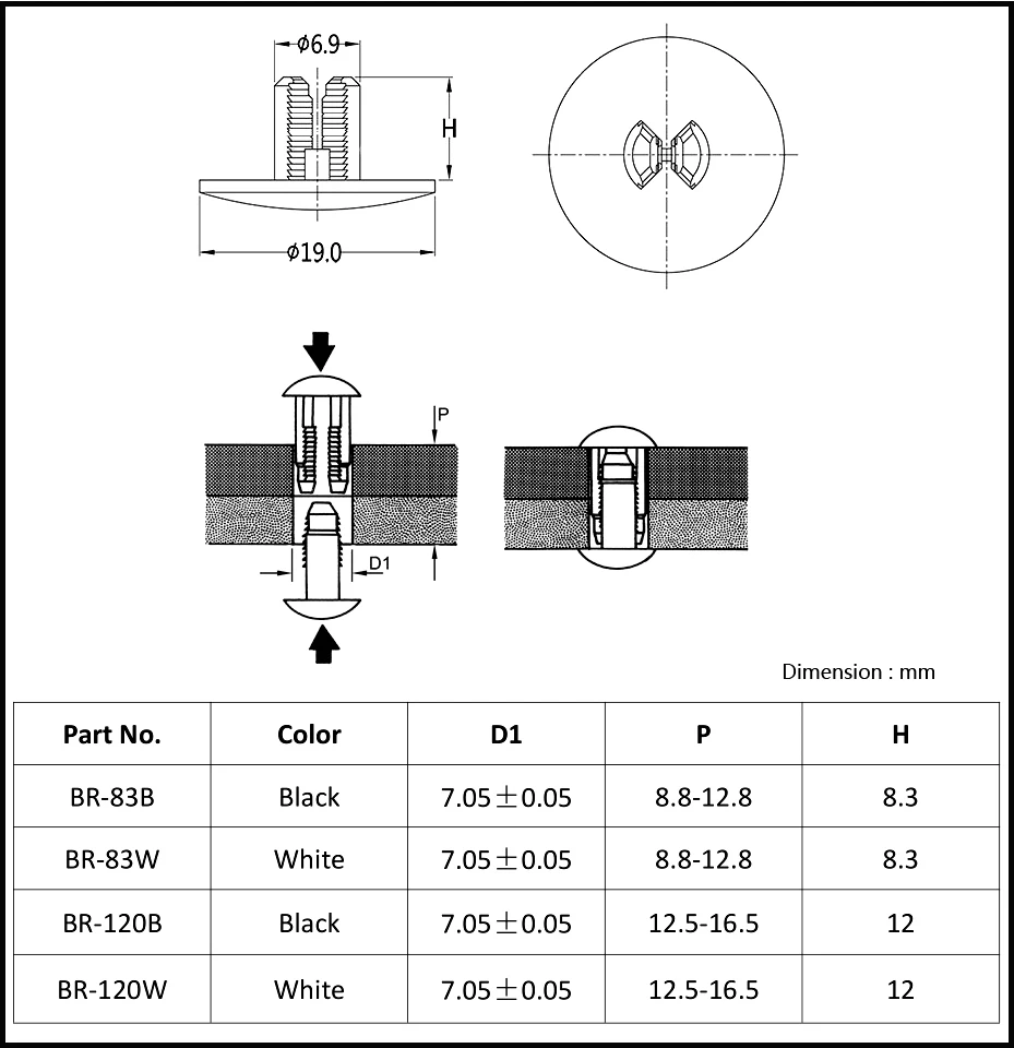 Plastic Rivets - Nylon Ratchet Type Barbed Rivets