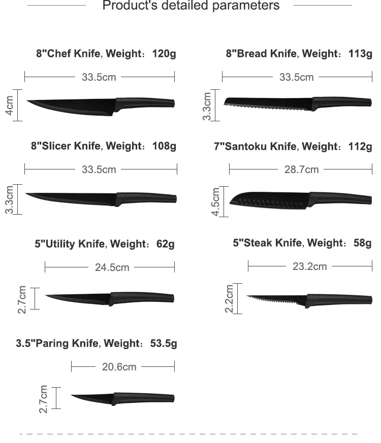 High Quality Hot Sale Stainless Steel 7pcs Kitchen Chef Knife Set With ...