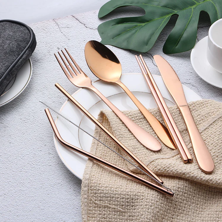 Reusable Cutlery Stainless Steel Office Utensil And Metal Straw ...