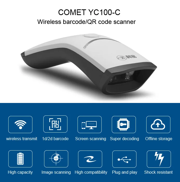 BaoShare YC-100C portátil de código QR escáner de Largo alcance inalámbrico 2D escáner de código ...
