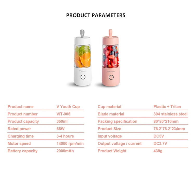 350ml Vitamer Blender Portable Usb Electric Fruit Juicer Handheld ...