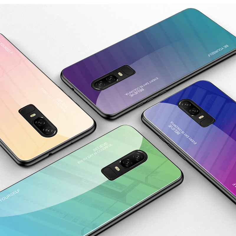 Protective Case For Oneplus 6t 6 Tempered Glass Gradient Case One Plus ...