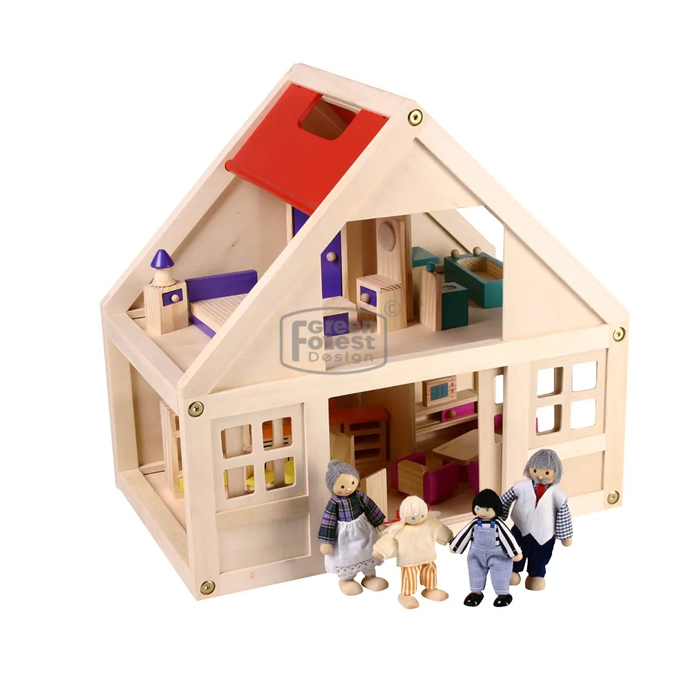 2-storey Traditional Kids Wooden Doll House - High Five