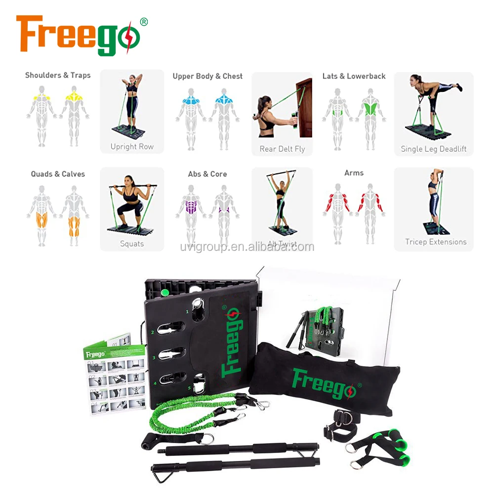 Pilates Kits And Sets Stretch Bands Green Portable Home Gym 2.0 System ...
