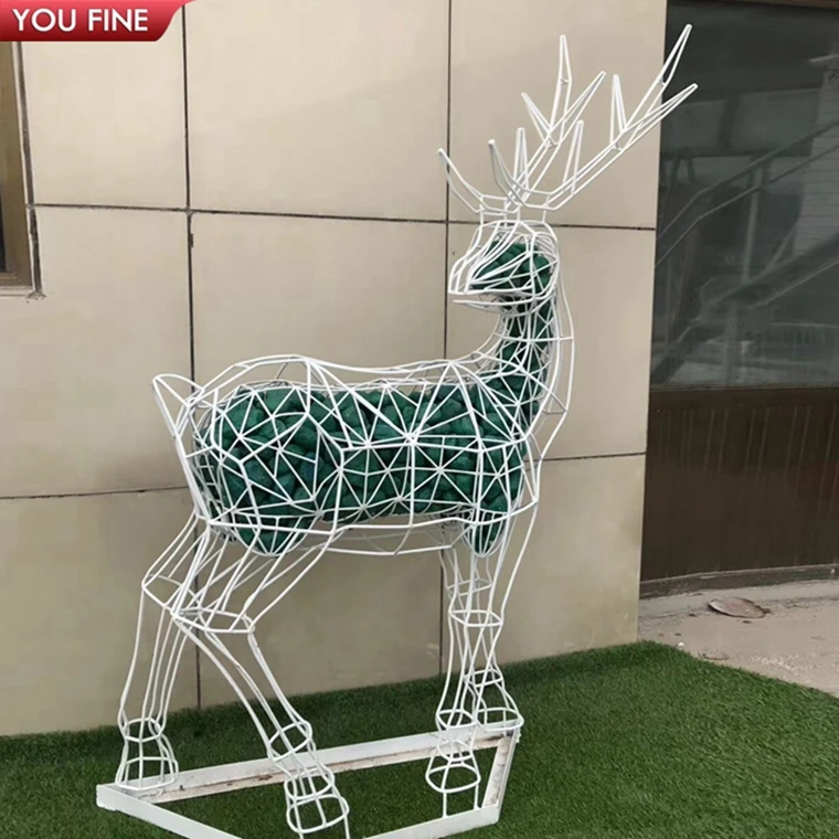 Stainless Steel Wire Frame Deer Sculpture - Elegant Metal Deer Figurine ...