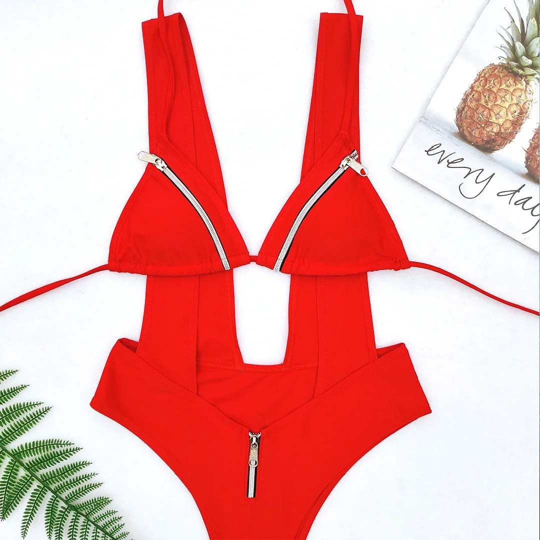 Factory Stock 2019 New Two-piece Bib Swimsuit Swimwear Zipper Bikini ...