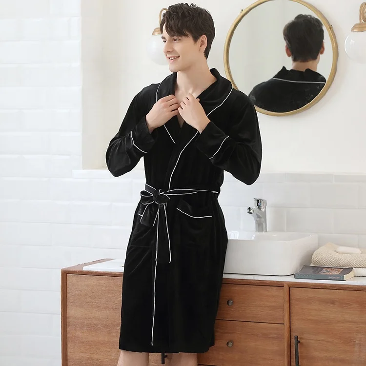 Couple Fashion Short Kimono Bath Robe Velvet Western Bathrobe With ...