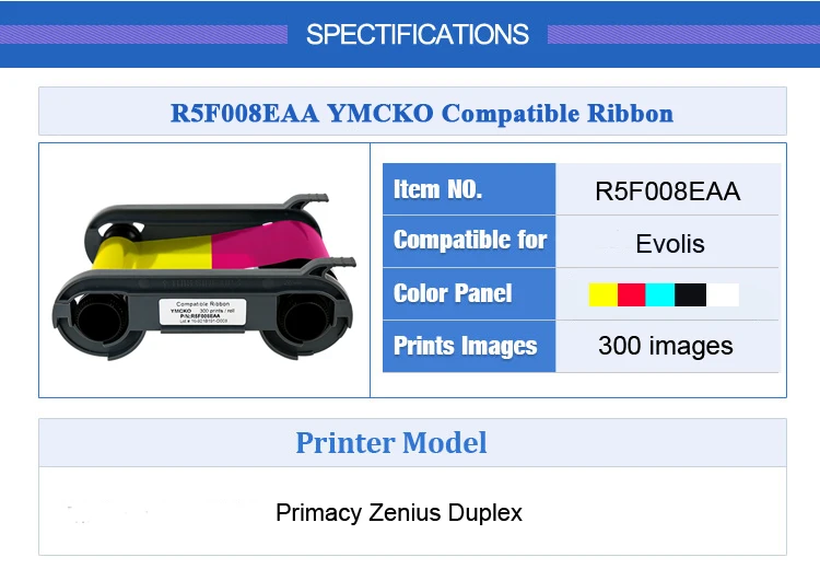 Compatible Evolis Primacy R5f008eaa Ymcko Color Ribbon - 300 Prints ...