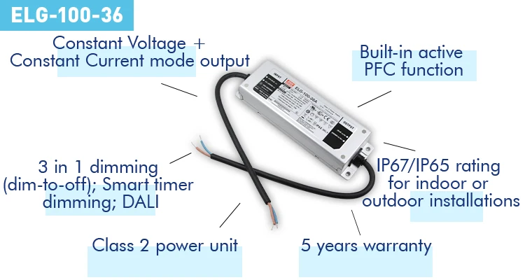 Meanwell 36v 100w Led Driver 60hz Elg-100-36b Ip67 Waterproof Led ...