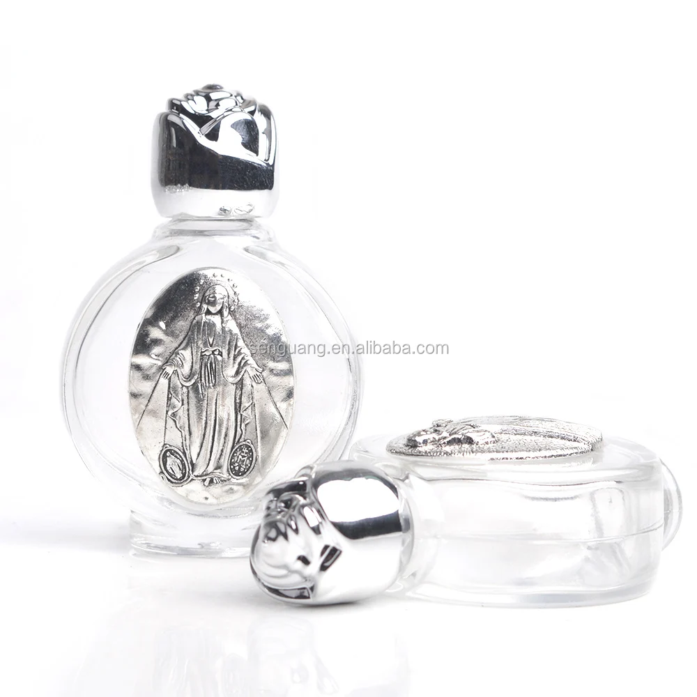 Silver Religious Saints Jesus Virgin Mary Rose Shape Bottle