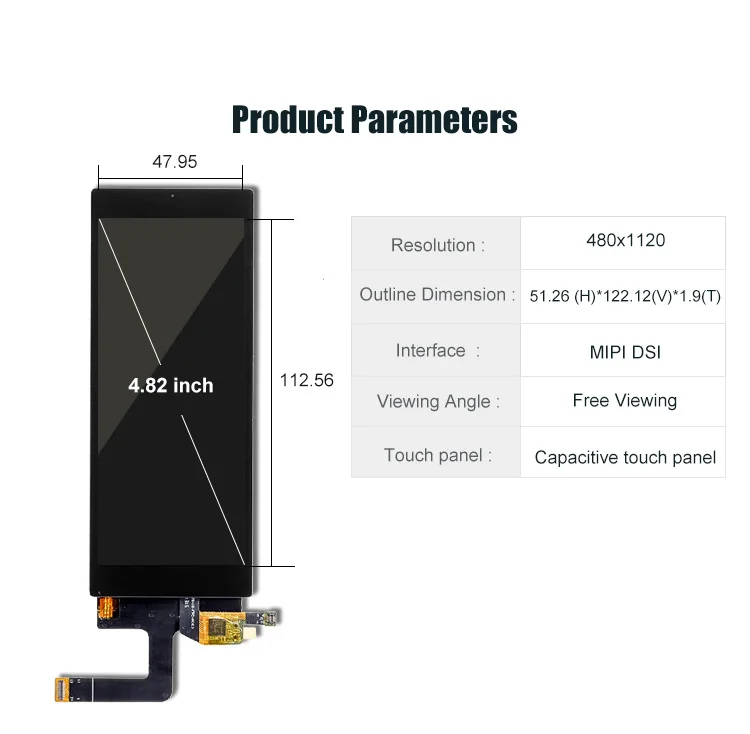 4.8" IPS LCD Display with PCAP Touch - 480x1120 Resolution