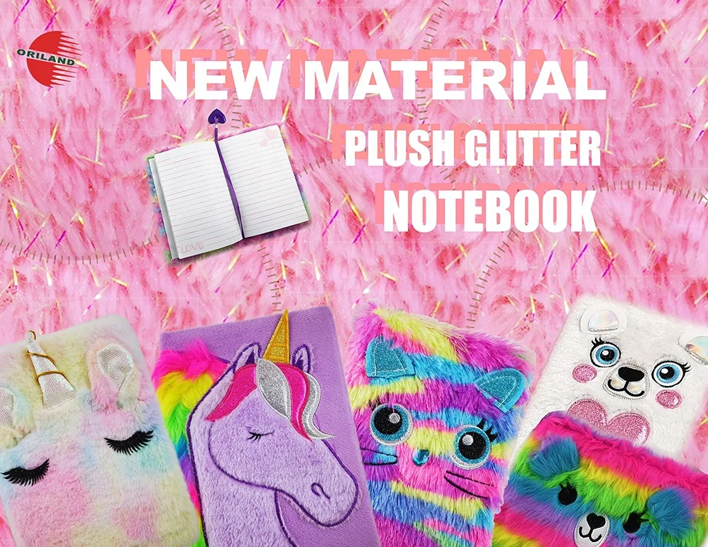 Trendy Children Gift Fluffy Diary Cartoon Animal unicorn Plush Notebook ...
