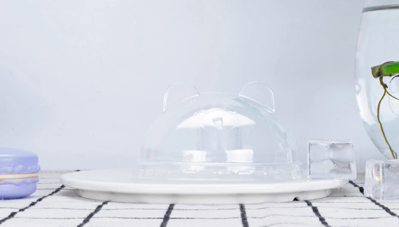 New Design Plastic Cup Cover 90mm PET Bear Ear Dome Lids