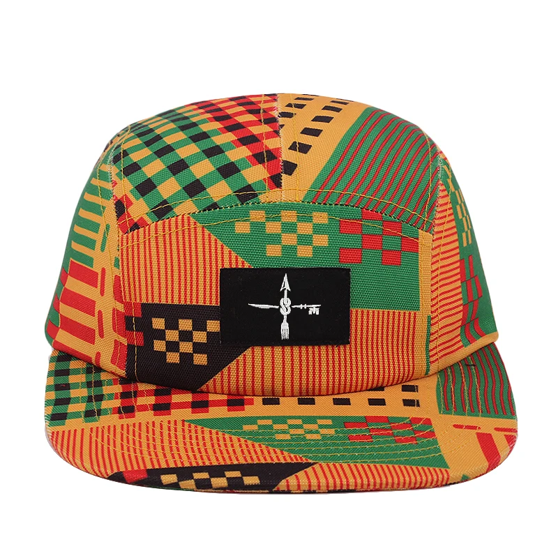 Custom 5 Panel African Print Hat Cap with Leather Patch Logo ...