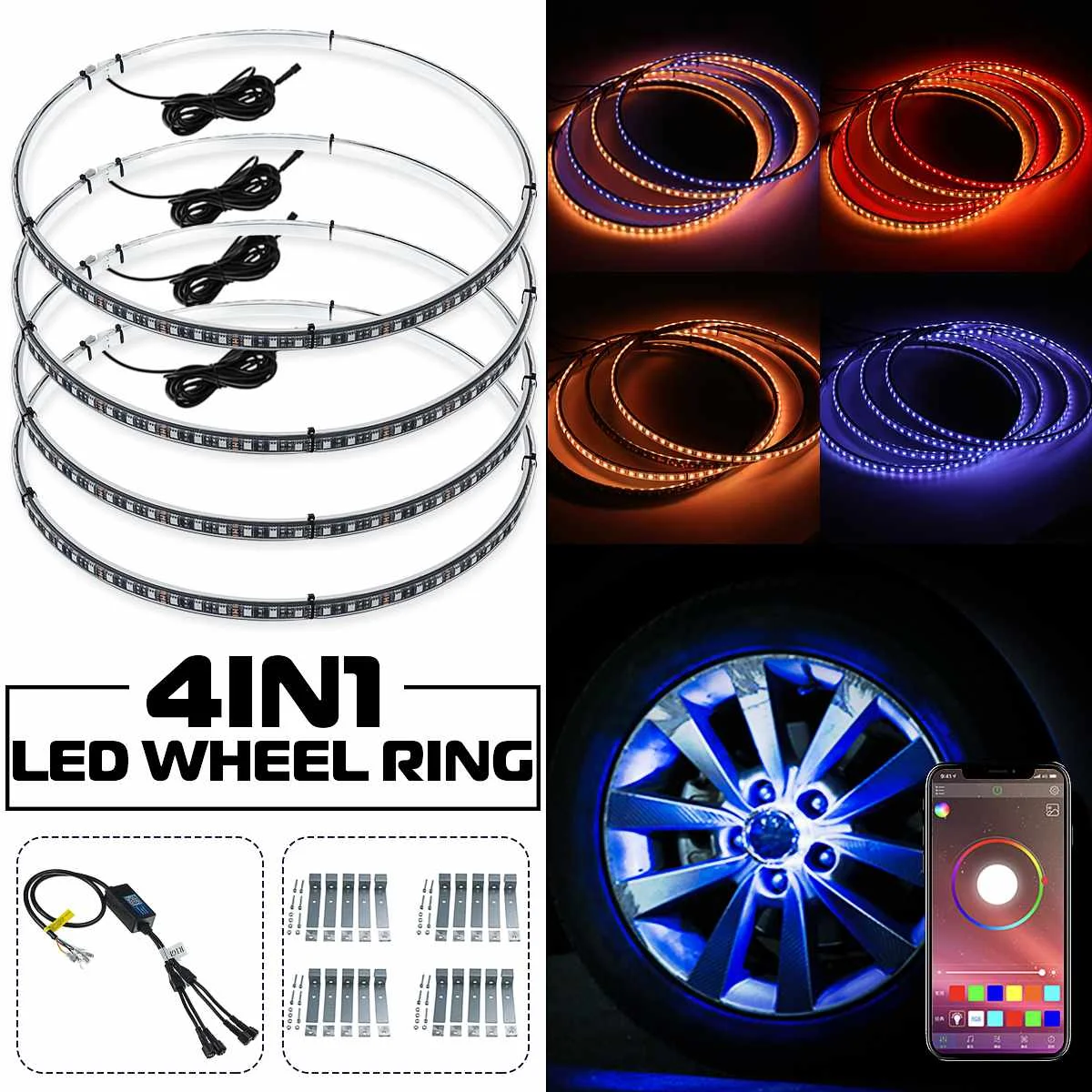17 Inch LED Wheel Ring Light Kit with RGB Bluetooth Control