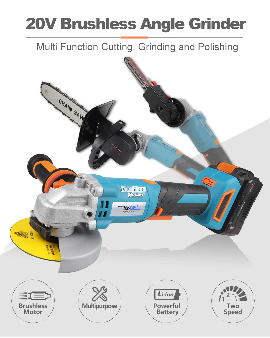 Newone 20v Li-ion Cordless Angle Grinder 900w Brushless Motor Anti ...