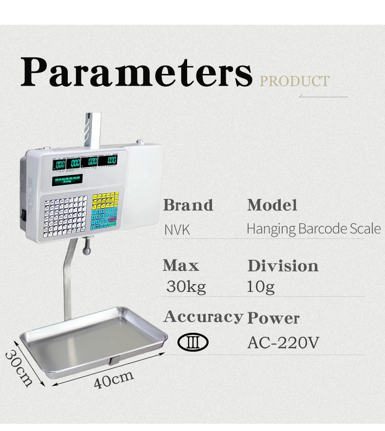 NVK 30kg Barcode Label Printing Scale for Seafood Electronics