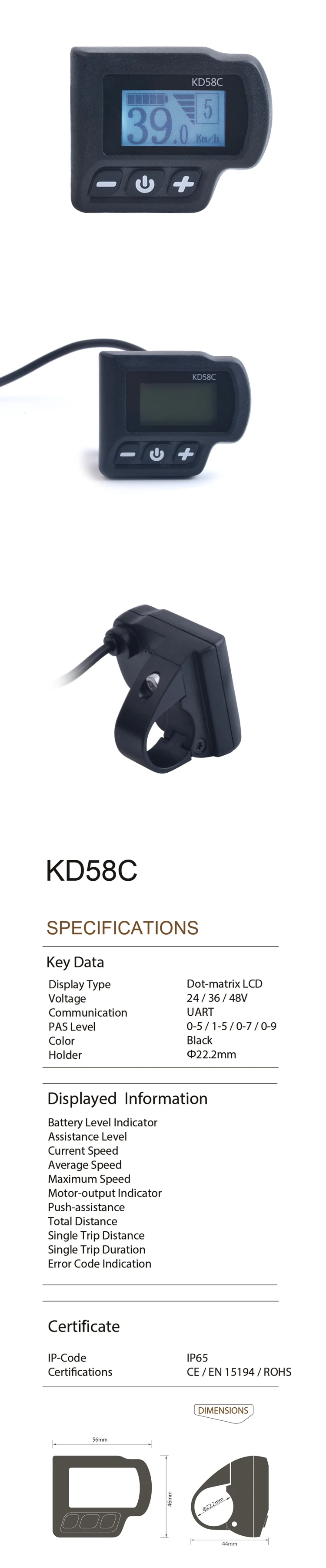 High Quality Key Disp KD58C Electric Bike LCD Display