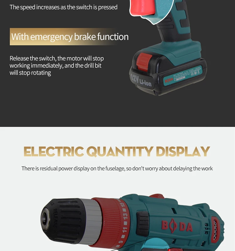 Boda 12v Adjustable Speed Cordless Electric Screwdriver Drill Two Power ...