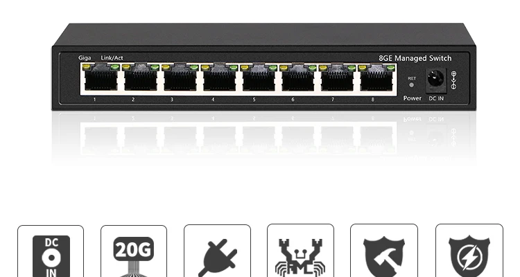 8 Port Gigabit Managed Switch - Ethernet with VLAN Support