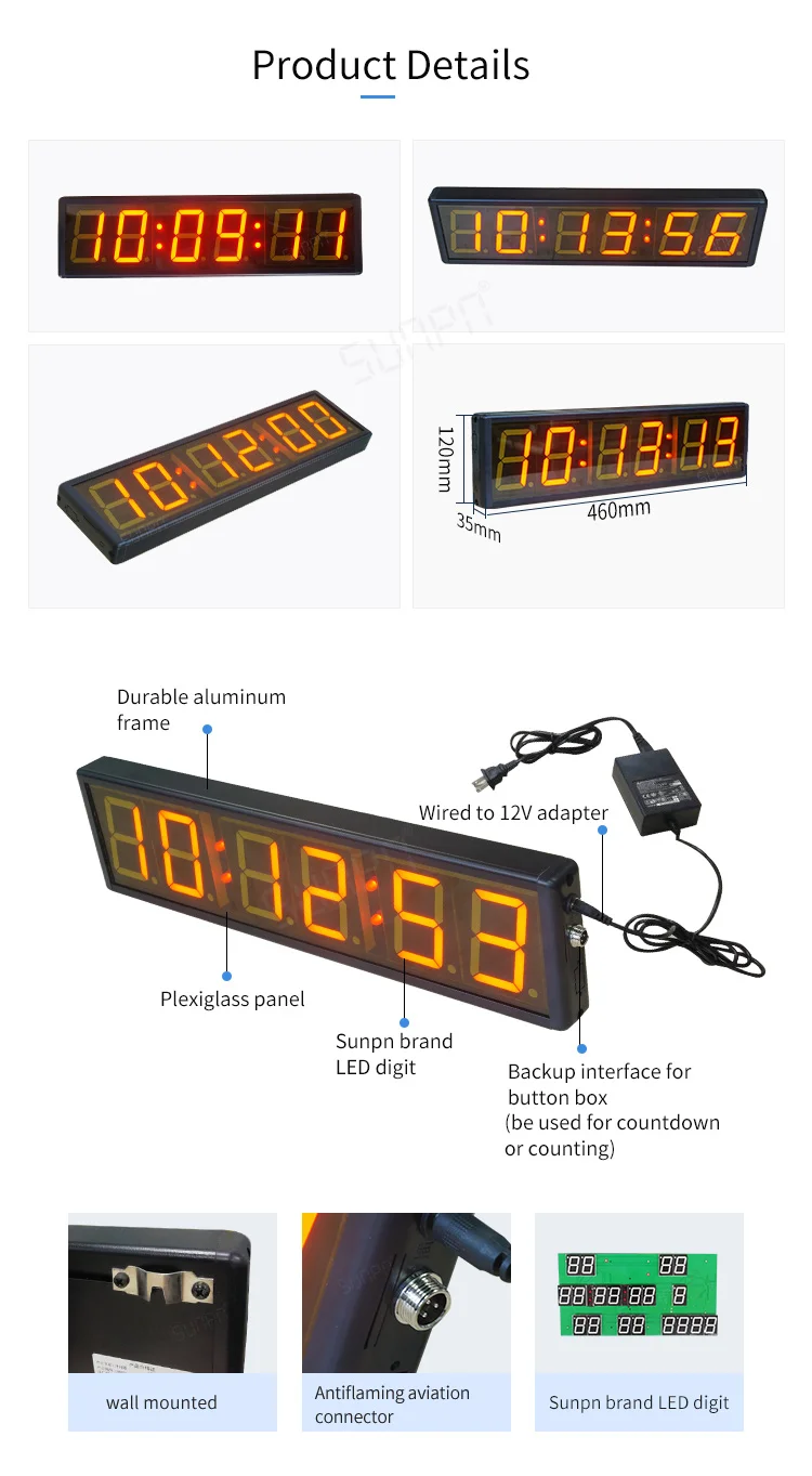 Custom 7 Segment Digits Display Wall Clock LED Digital Timer Multifunction Clock