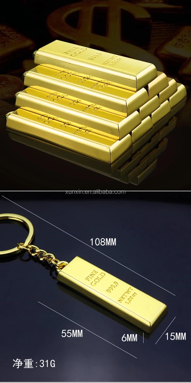 Hot Sale Custom Gold Bar Shaped Key Chain Fine Gold Gold Bar Keyring ...